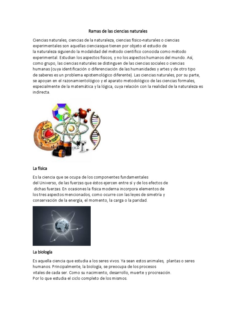 Las principales ramas de las ciencias naturales: Física, Química ...