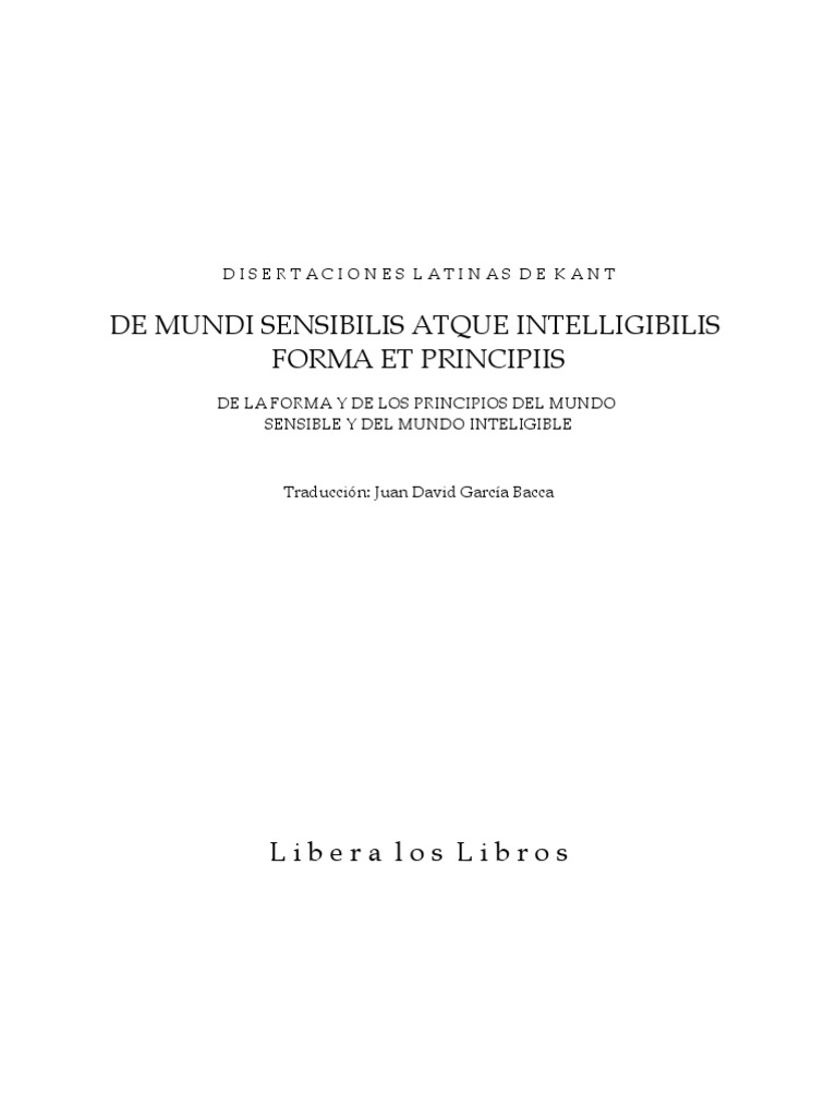 Kant, Manuel - de La Forma y Principios Del Mundo Sensible e ...