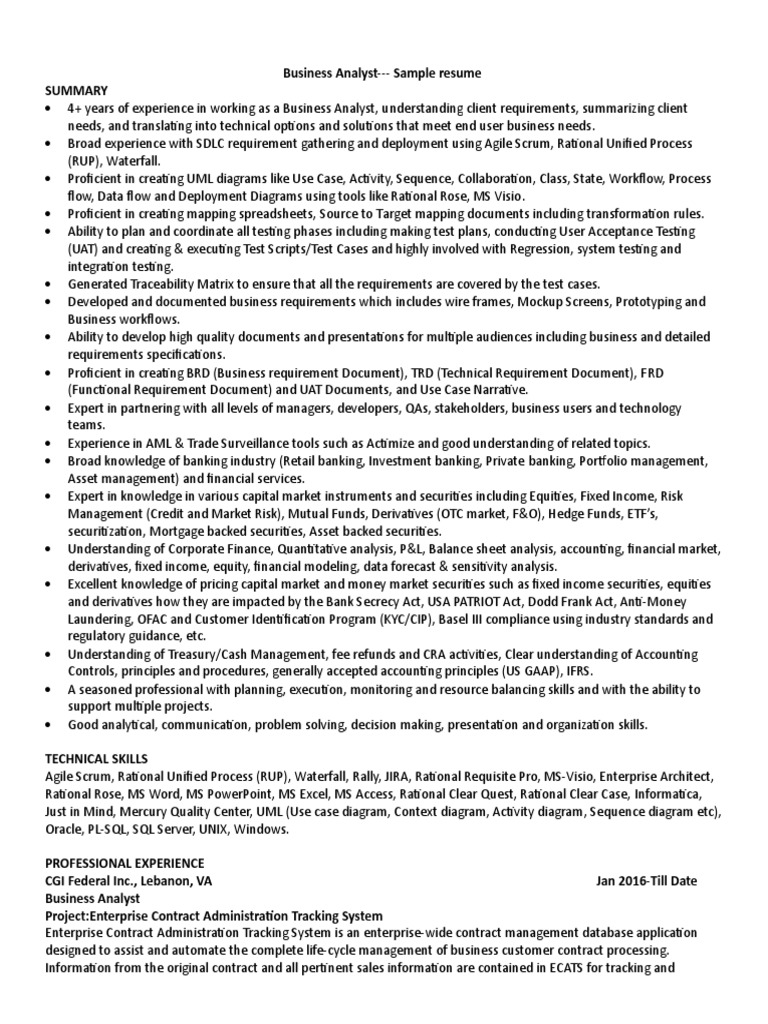 Business Analyst Sample Resume 4 | PDF | Use Case | Money Laundering