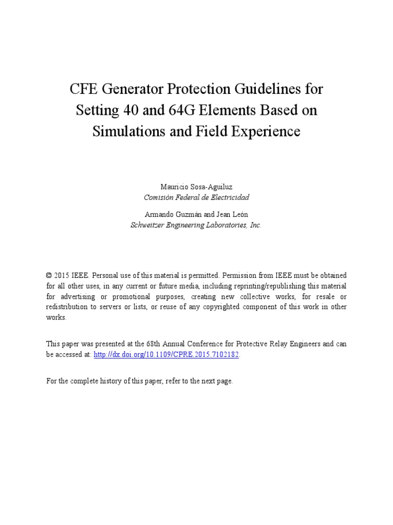 CFE Generator Protection Guidelines For Setting 40 and 64G Elements ...