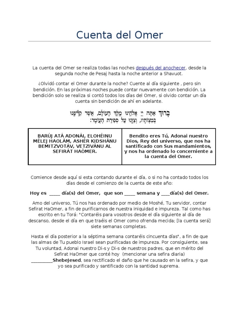 Cuenta Del Omer | PDF | Palabras y frases hebreas | Estudios de idiomas extranjeros