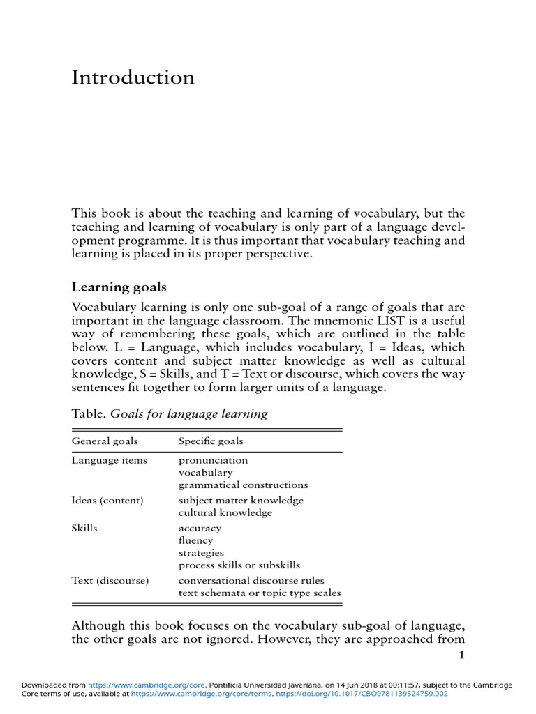 Learning Vocabulary in Another Language - Nation (Introduction) | PDF ...