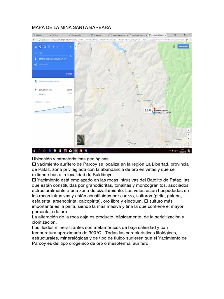 Mapa y características de la mina Santa Bárbara | PDF | Roca (geología ...