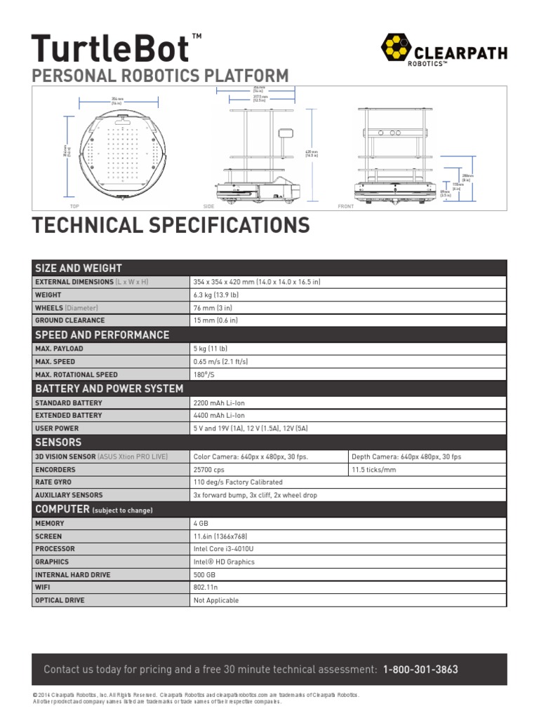 Turtlebot Data Sheet 2015 Web | PDF | Office Equipment | Computing