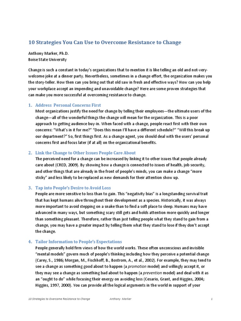 10 Strategies to Overcome Resistance to Change | PDF | Change ...