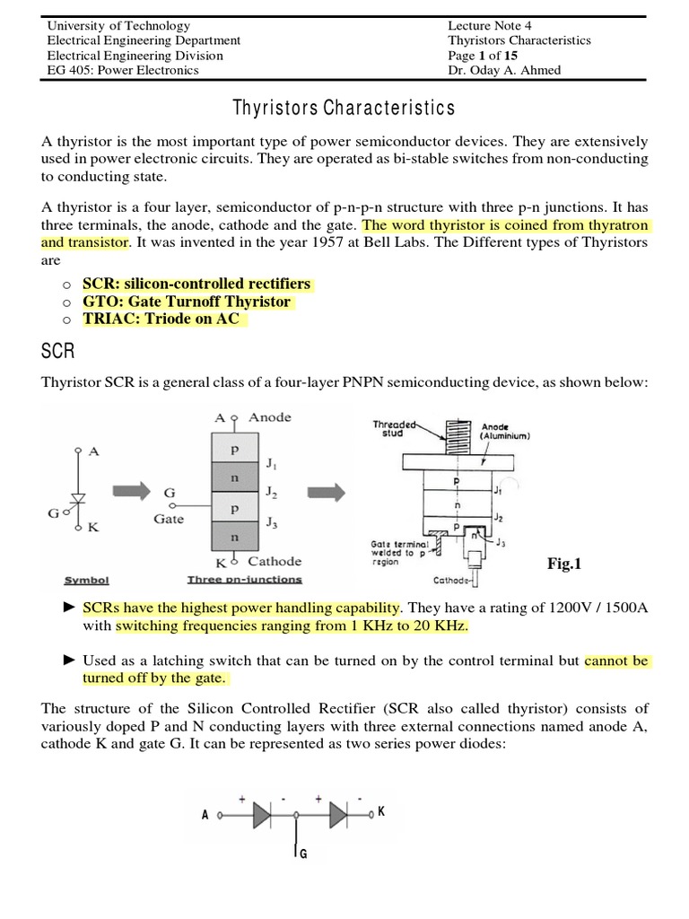 Analysis of Thyristor Characteristics and Operation Modes | PDF ...