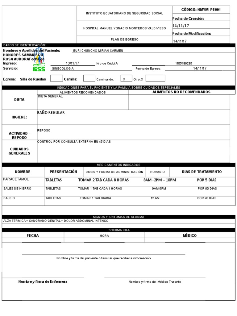 Plan de Egreso Hospitalario | PDF | Salud y bienestar
