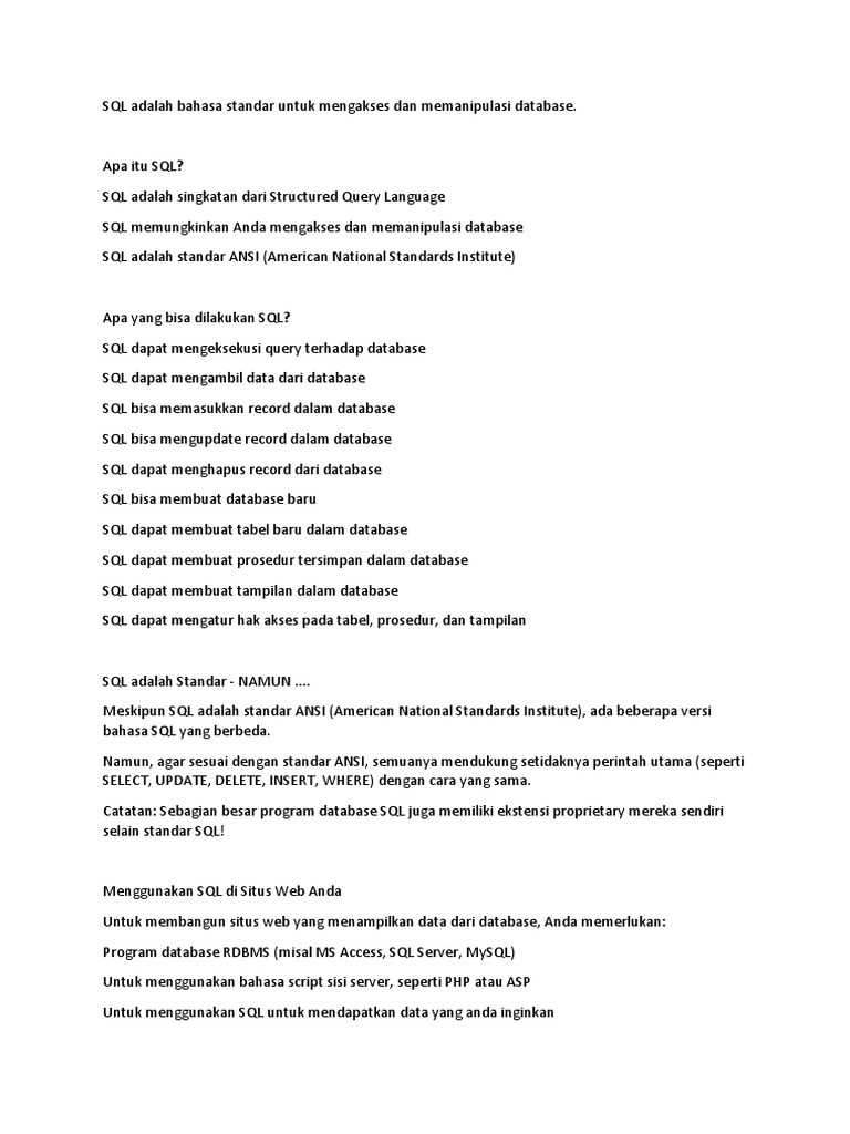 SQL Adalah Bahasa Standar Untuk Mengakses Dan Memanipulasi Database ...