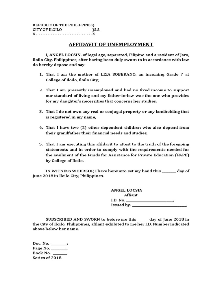 Affidavit of Unemployment | PDF