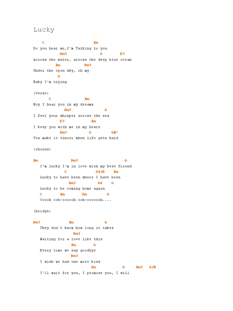 Lucky: C Am Dm7 G E7 Am Dm7 G | PDF