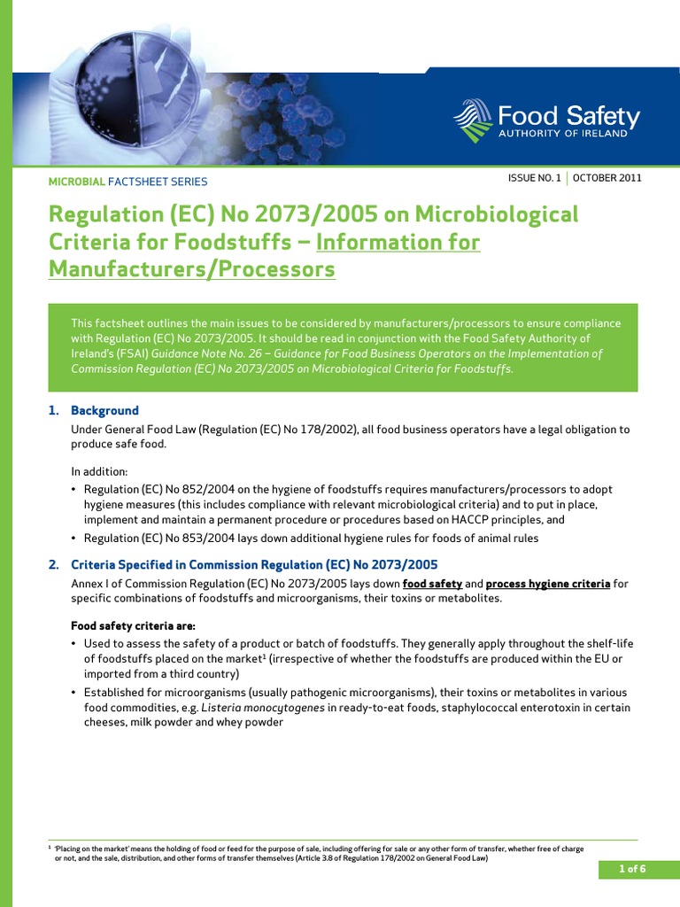 Compliance with Regulation EC 2073/2005 | PDF | Food Safety | Shelf Life