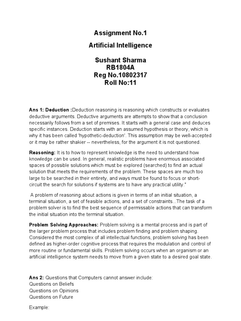 Artificial Intelligence Assignment No.1 | PDF | Artificial Intelligence ...