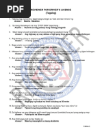 100 Questions + Answers LTO Exam Reviewer (TAGALOG) - WhatALife! | PDF