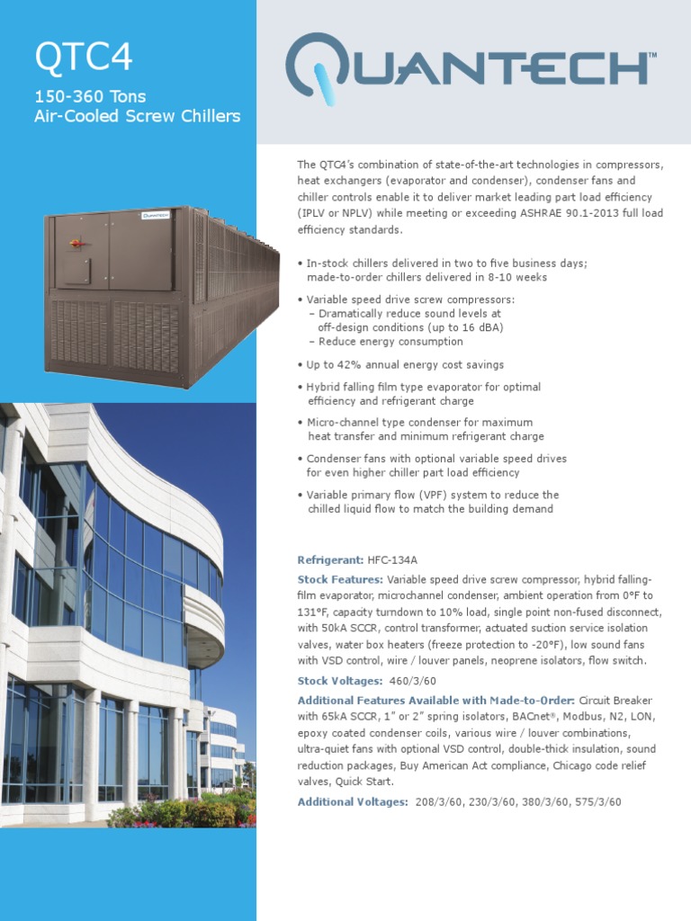 Quantech Aircooled Screw Chller Sell Sheet Pdf Heat Exchanger