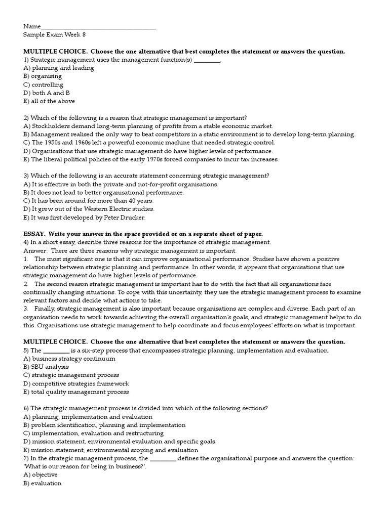 Sample Exam 1 | PDF | Strategic Management | Competitive Advantage
