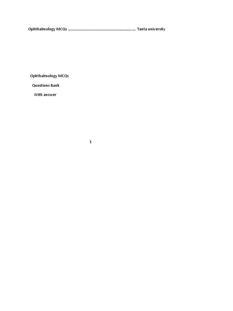 Ophthalmology MCQs | PDF | Glaucoma | Cornea