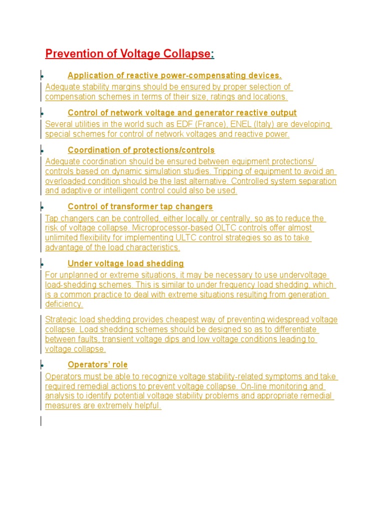 Prevention of Voltage Collapse | PDF