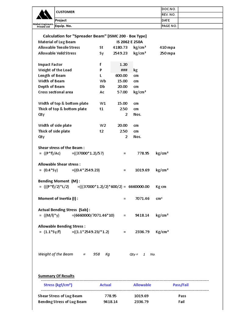Spreader Calculation (ISMC-200) | PDF | Bending | Beam (Structure)
