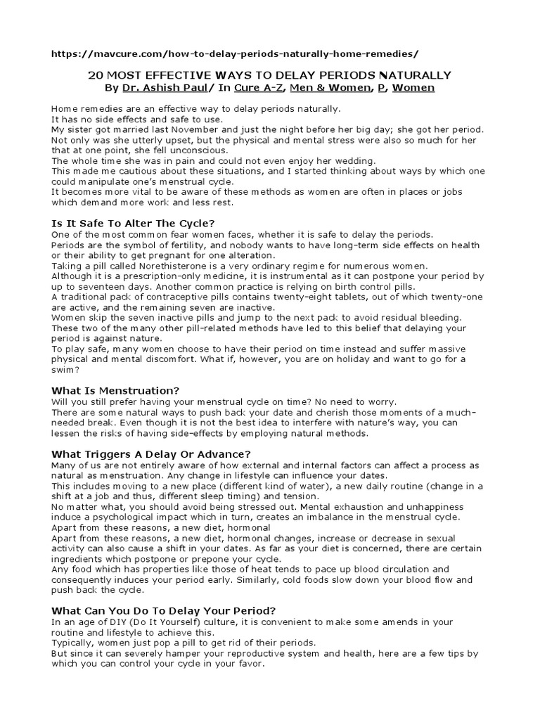 20 Most Effective Ways To Delay Periods Naturally | Download Free PDF ...