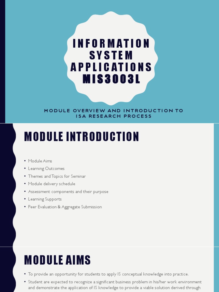 Information System Applications M I S 3 0 0 3 L: Module Overview and ...