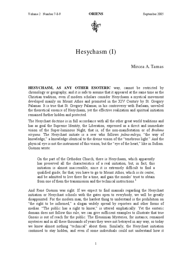 Hesychasm (I) PDF | PDF | Spirituality | Religious Belief And Doctrine
