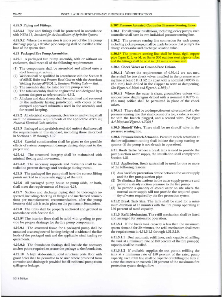 Pressure Sensing Line - NFPA 20 | PDF | Pump | Valve