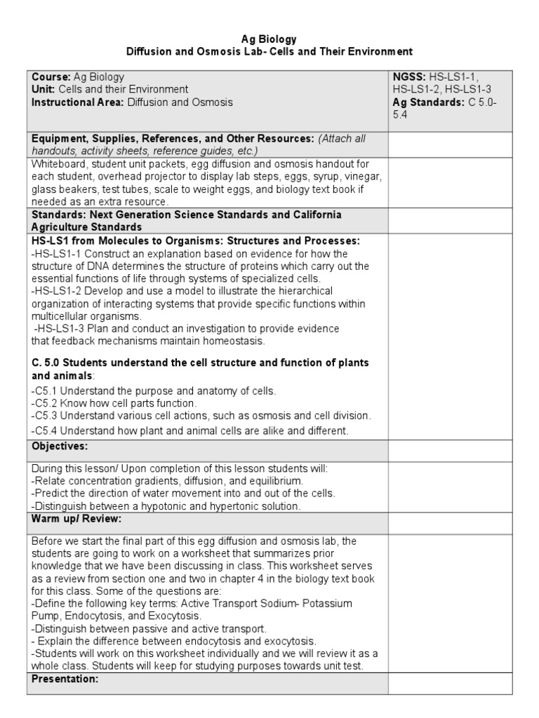 diffusion and osmosis lesson plan | Osmosis | Cell (Biology)