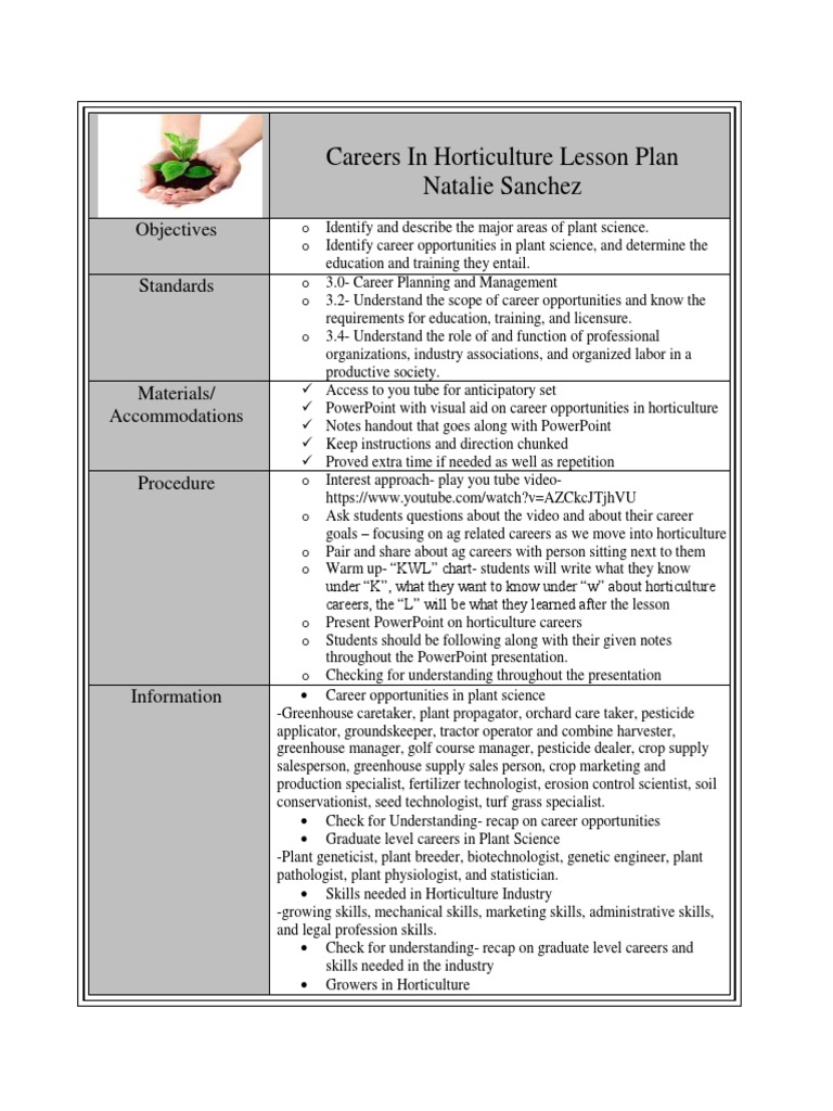 Horticulture Lesson Plan | PDF | Horticulture | Science
