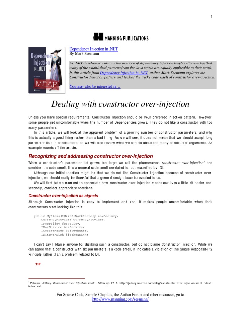 Dependency Injection In Net Pdf Constructor Object Oriented Programming Programming