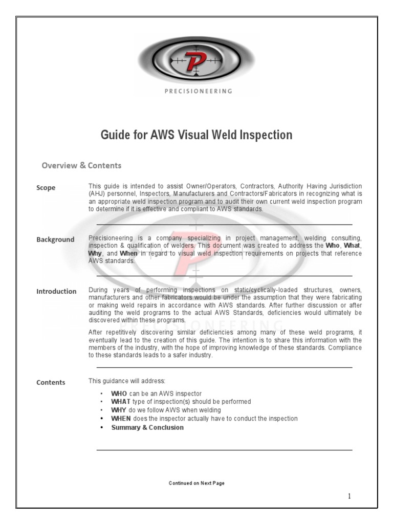 Guide Aws Visual Weld Inspection | Verification And Validation | Welding