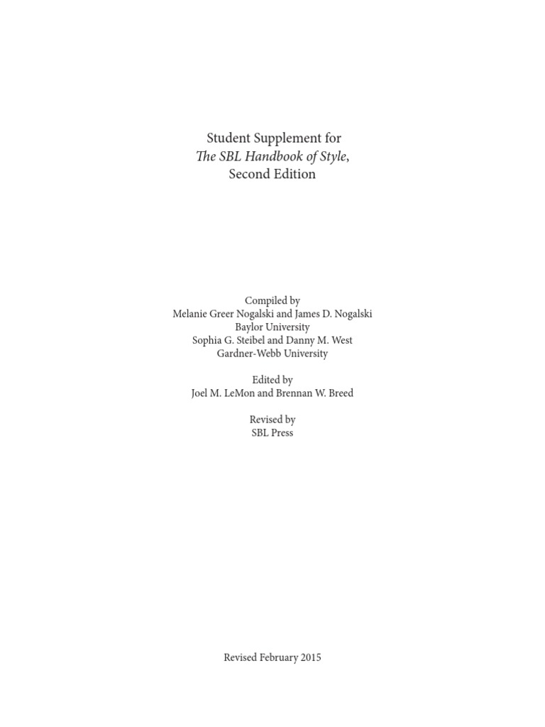 The SBL Handbook of Style,: Student Supplement For Second Edition | PDF ...