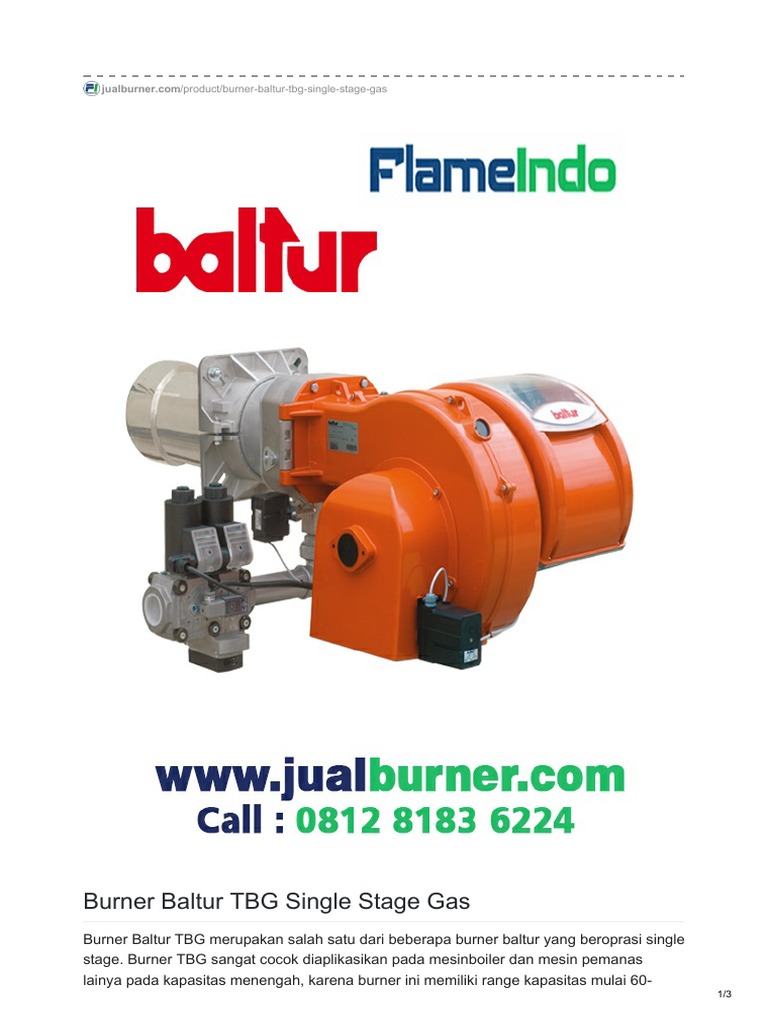 Jual Burner Baltur TBG Single Stage Gas | PDF | Valve | Boiler