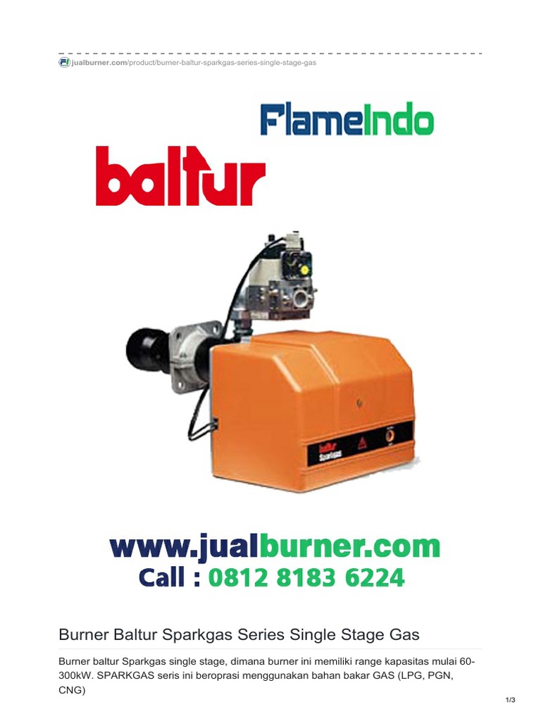 Jual Burner Baltur Sparkgas Series Single Stage Gas | PDF | Valve | Boiler