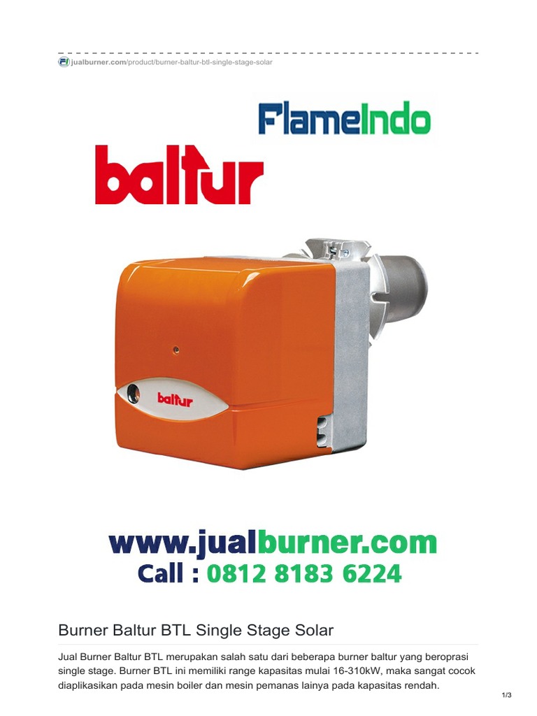 Jual Burner Baltur BTL Single Stage Solar | Pump | Chemical Engineering