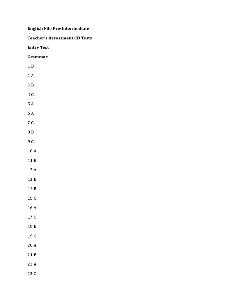 English File Pre-Intermediate Tests | PDF | Qualifications ...