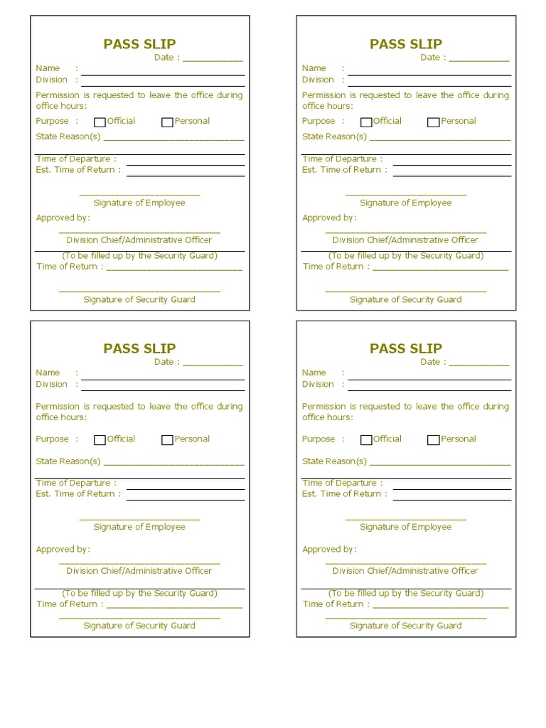 Pass Slip | PDF | Security Guard | Environmental Social Science
