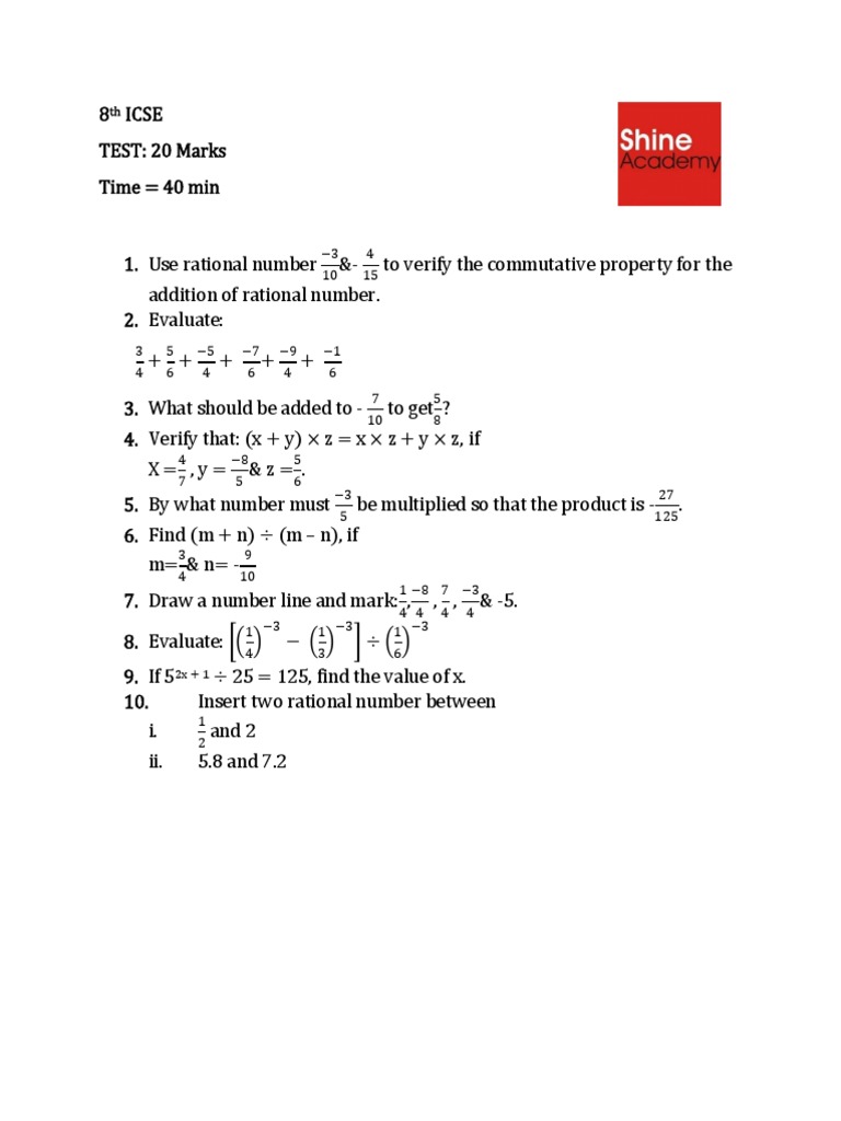 Rational Numbers and Properties Quiz | PDF
