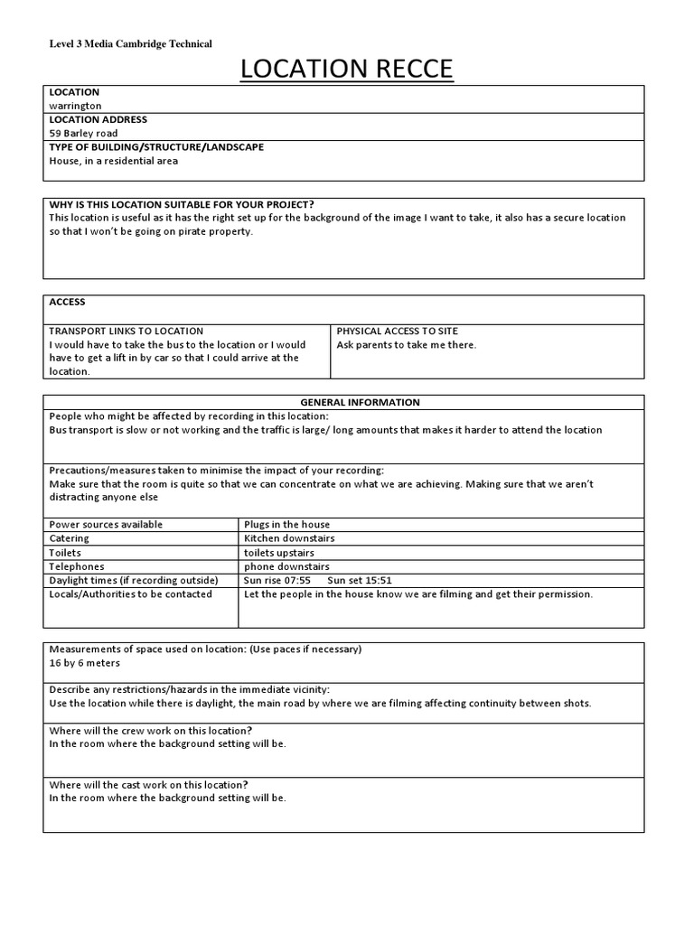 Location Recce My House | PDF