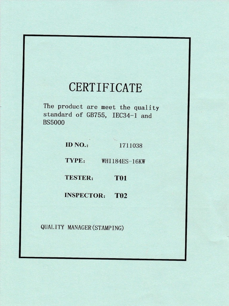 Certificate Genset | PDF