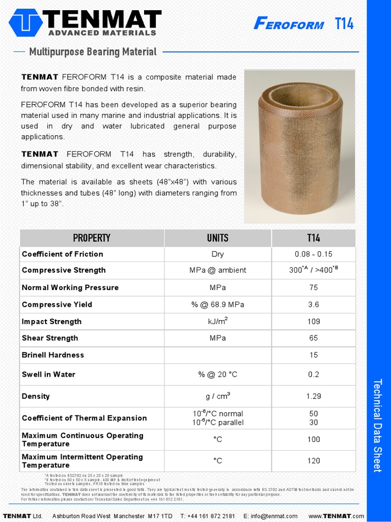 FEROFORM T14 Bearing Material Data Sheet | PDF | Density | Composite ...