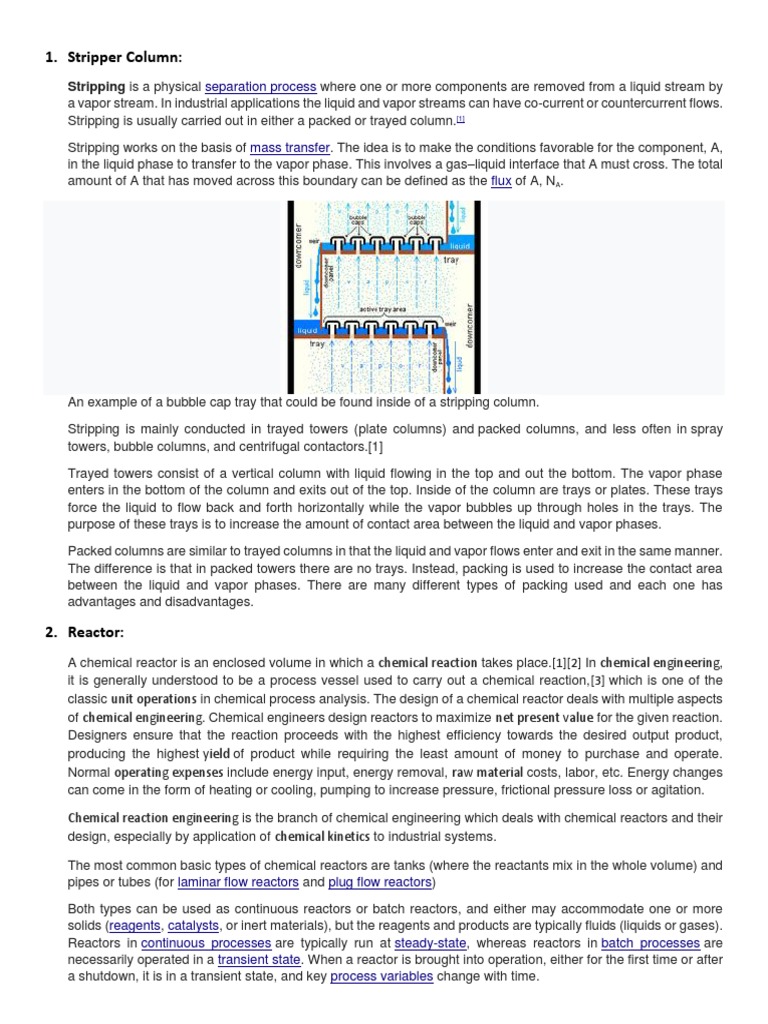 Stripper Column:: Separation Process | PDF | Chemical Reactor | Gases