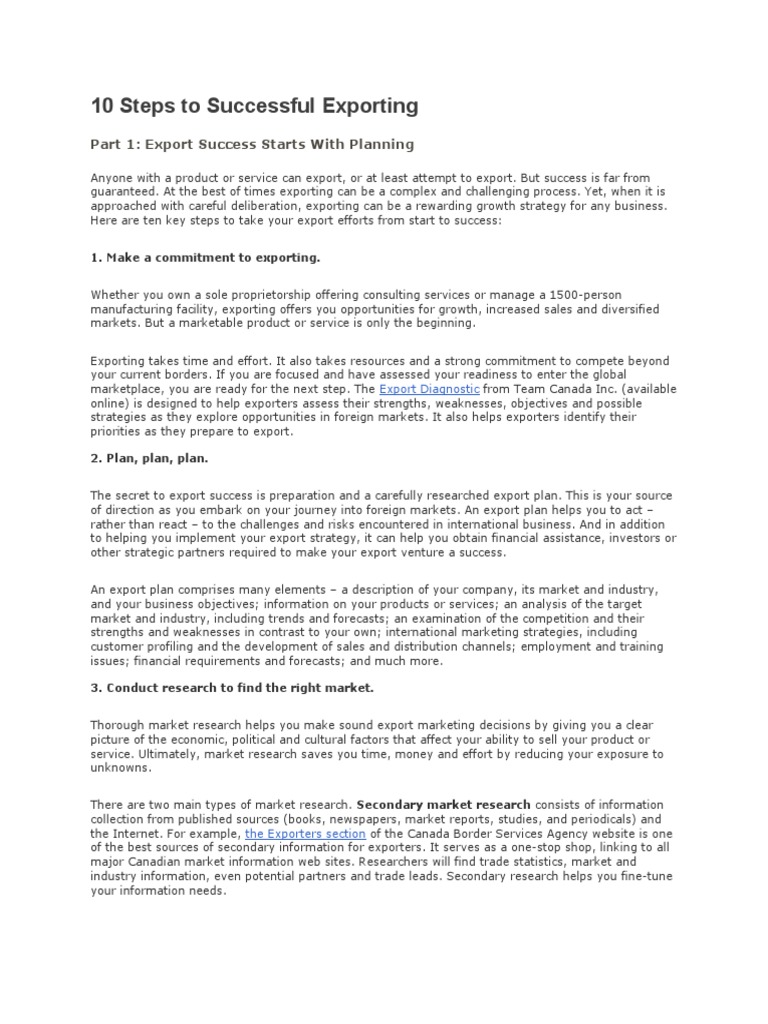 10 Steps for Successful Exporting | PDF | Marketing | Market (Economics)