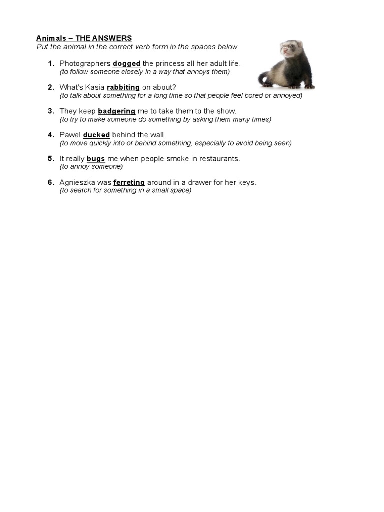 Animal Verbs for ESL Learners | PDF | Mystery, Thriller & Crime Fiction