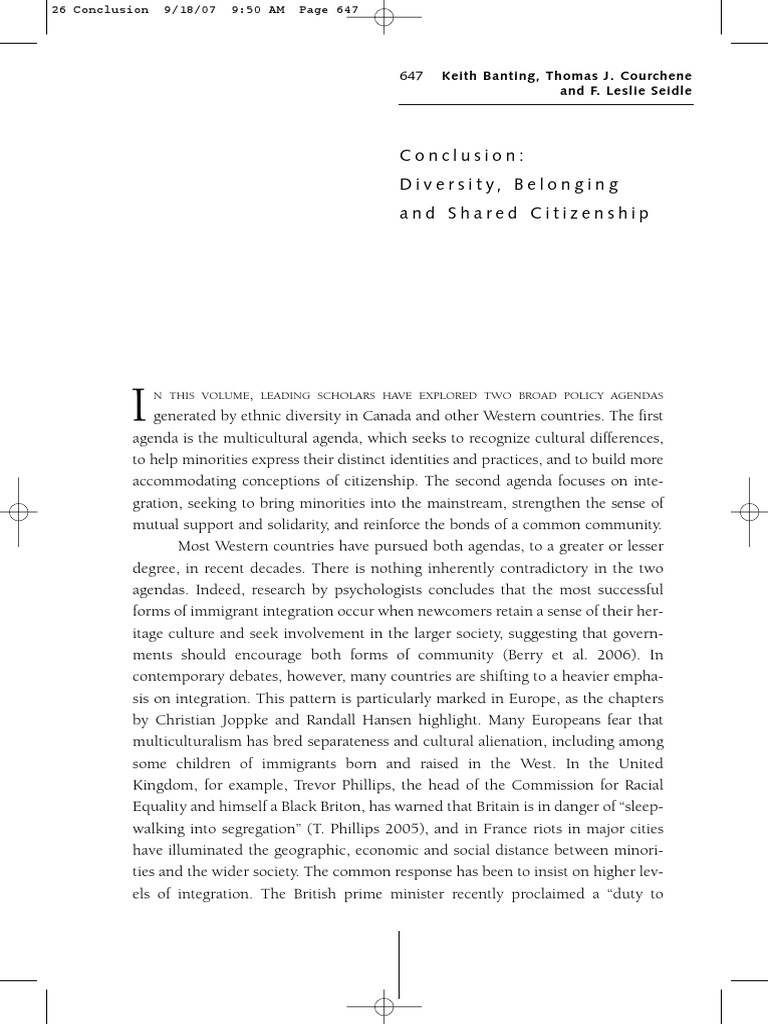 Conclusion: Diversity, Belonging and Shared Citizenship | PDF ...