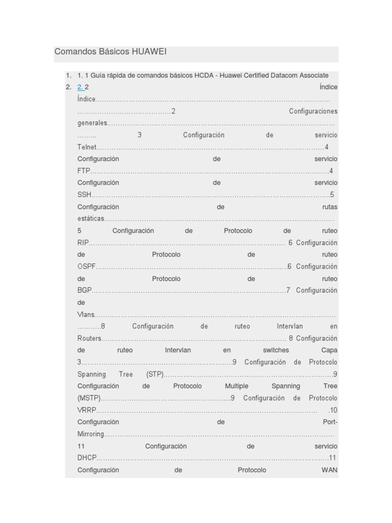 Comandos Básicos HUAWEI | PDF | Red de área amplia | Arquitectura de Computadores