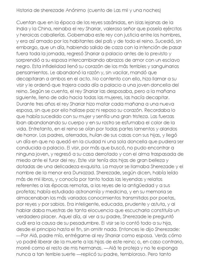 La historia de Sherezade en mil noches | PDF | Mil y una noches | Monarca