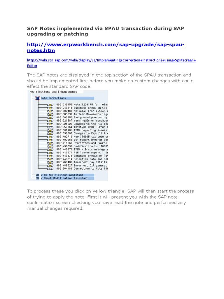 Implement SAP Notes using SPAU transaction | PDF