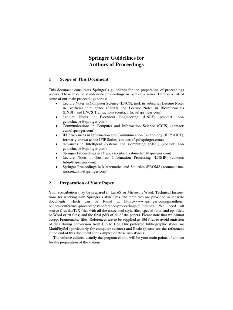 Springer Guidelines for Authors of Proceedings (1) | Publishing ...