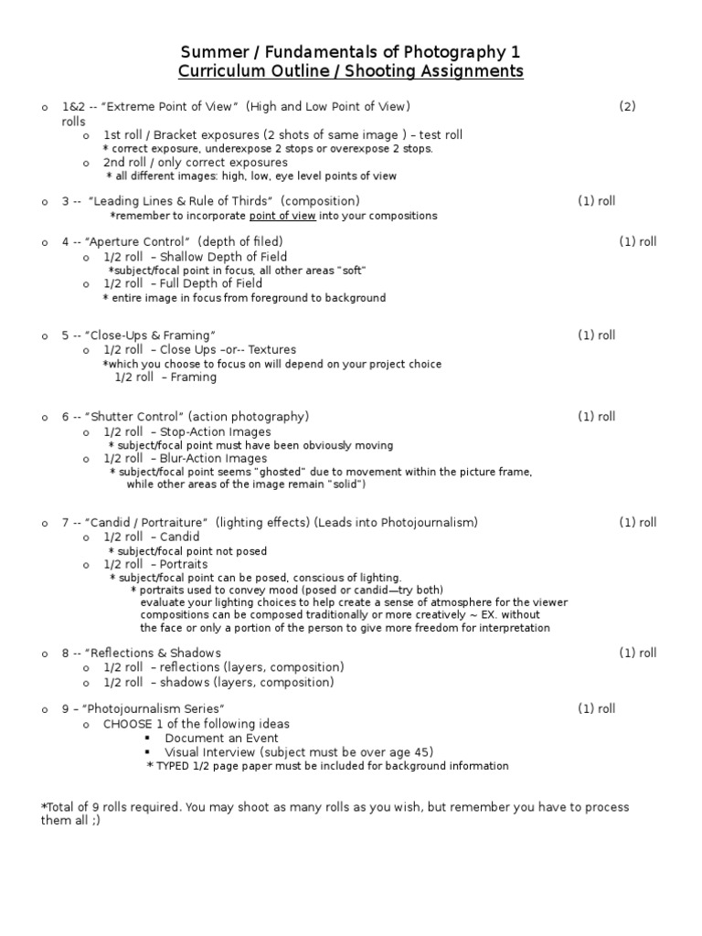Shooting Outline-Summer 2018 Val | PDF | Composition (Visual Arts ...