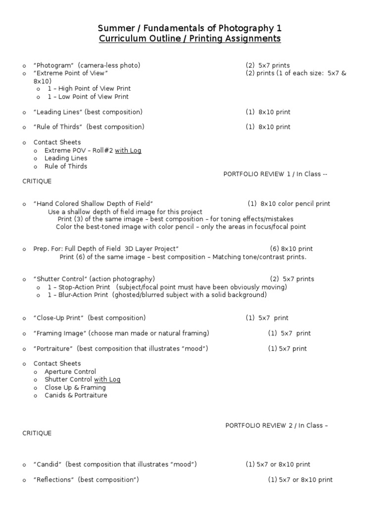 Printing Outline-Summer 2018 White | PDF | Portrait Photography | Optics